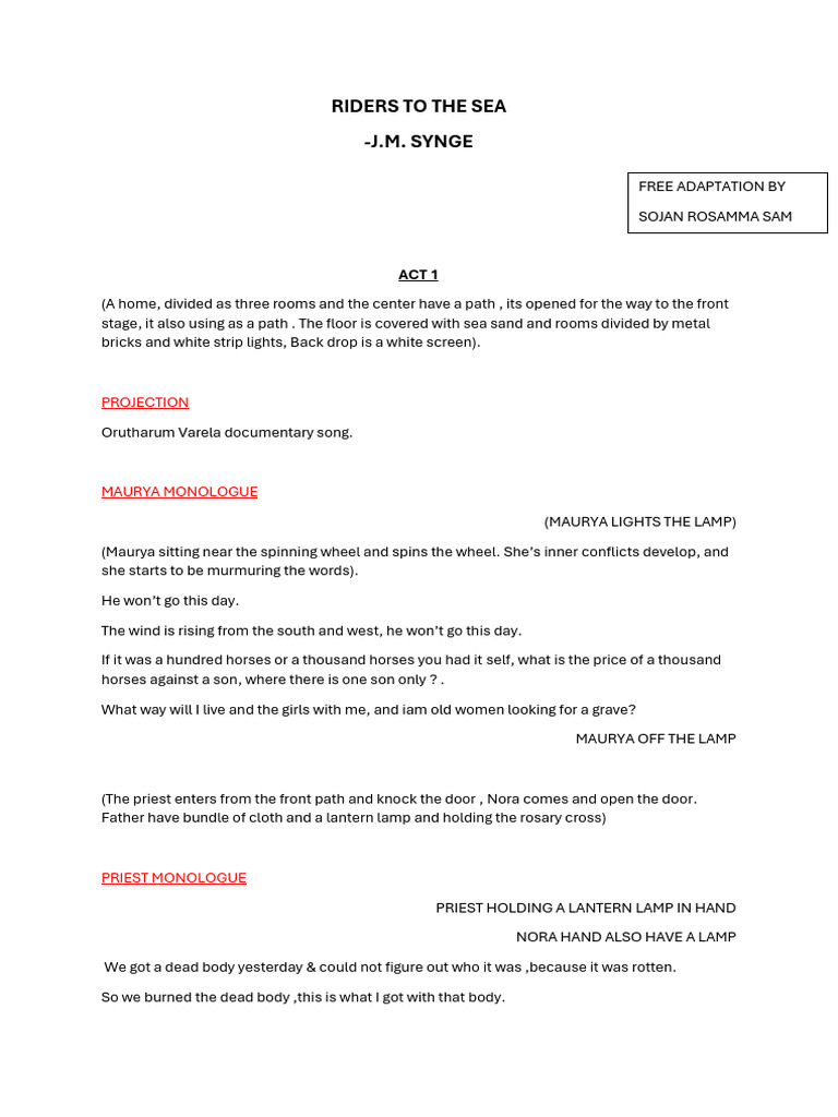 RIDERS TO THE SEA Script | PDF