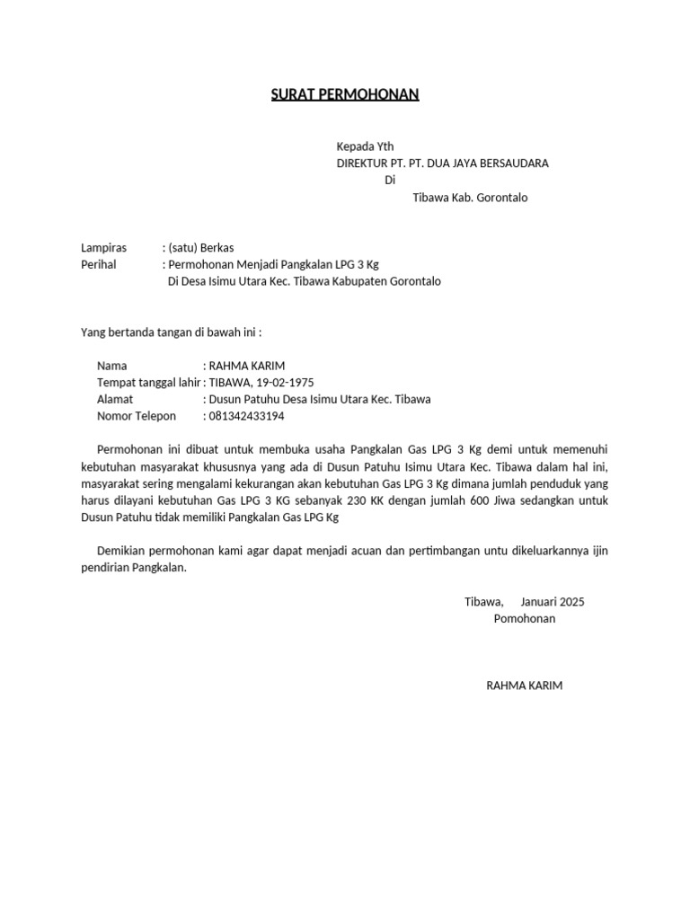 SURAT PERMOHONAN Gas | PDF