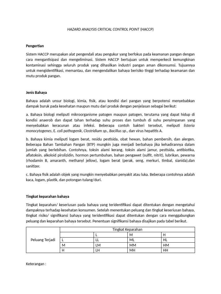 Hazard Analysis Critical Control Point | PDF