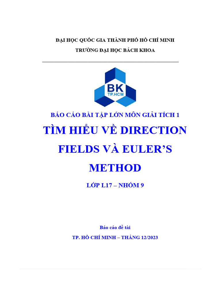 Tìm Hiểu Về Direction Fields Và Euler'S Method: Báo Cáo Bài Tập Lớn Môn ...