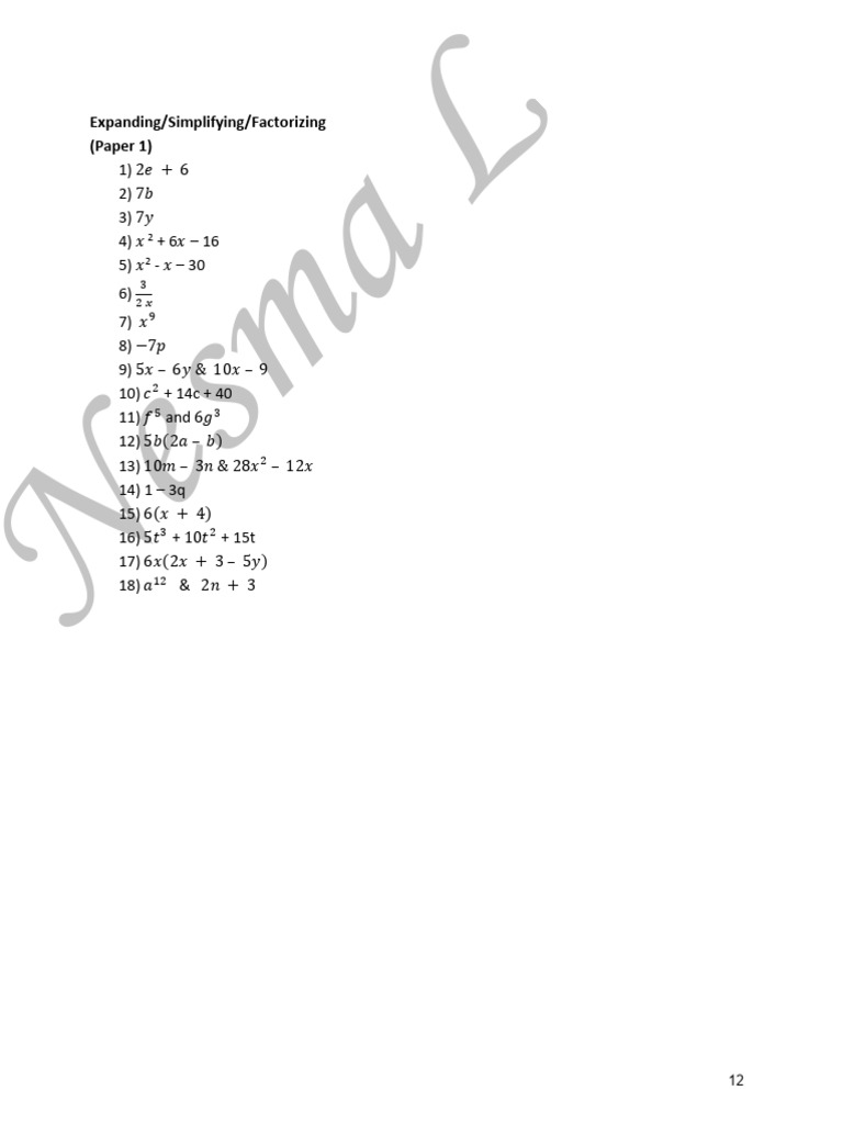 29-10 Algebra Wrap Up 1 MS | PDF