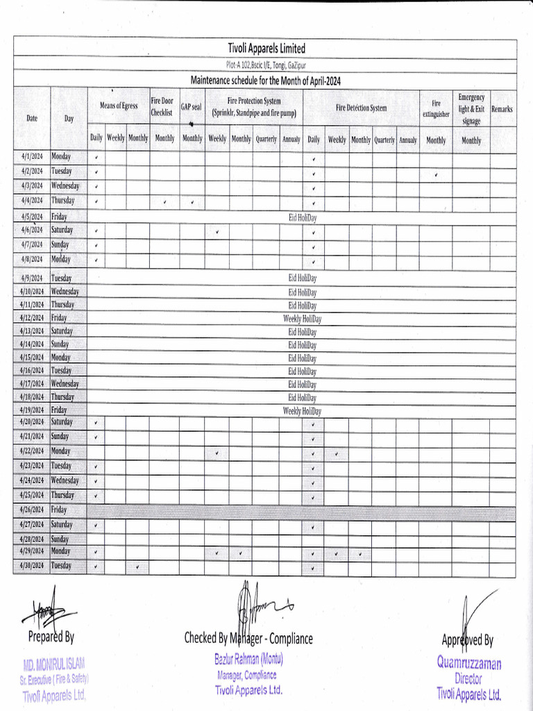 April 2024 Maintenance Schedule | PDF | Fire Protection | Firefighting