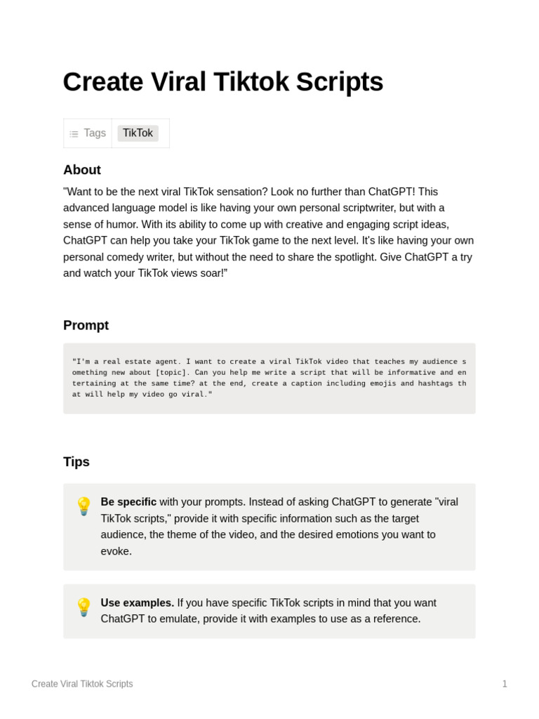 Create Viral Tiktok Scripts | PDF