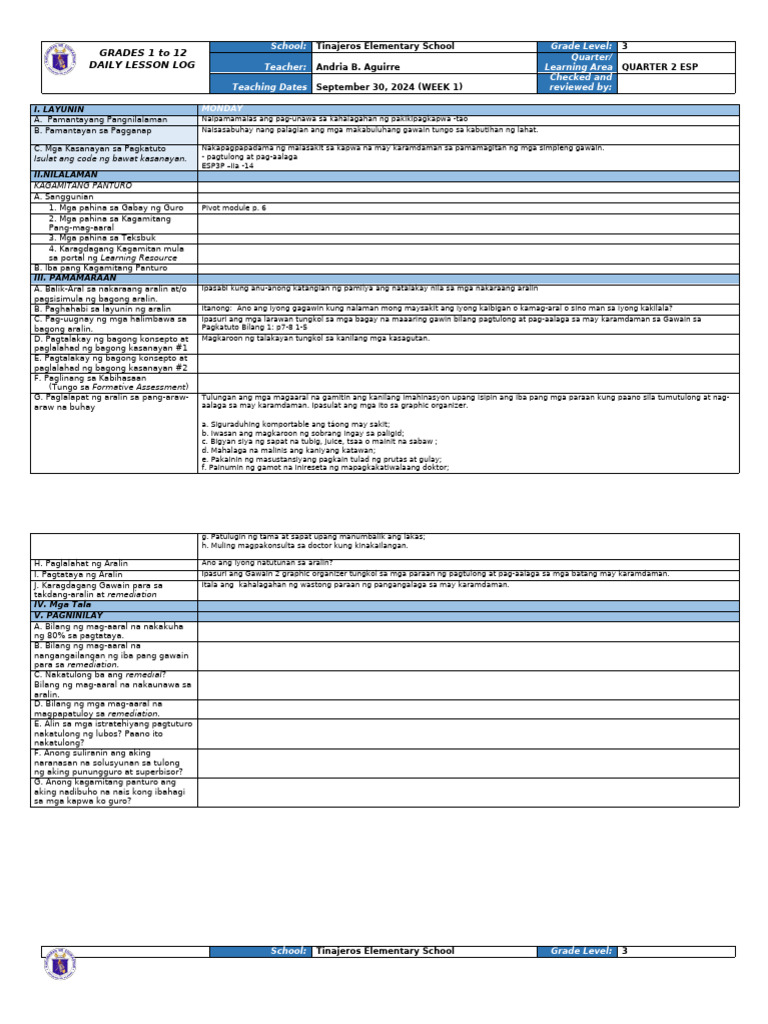 ESP Q2 Week 1 | PDF