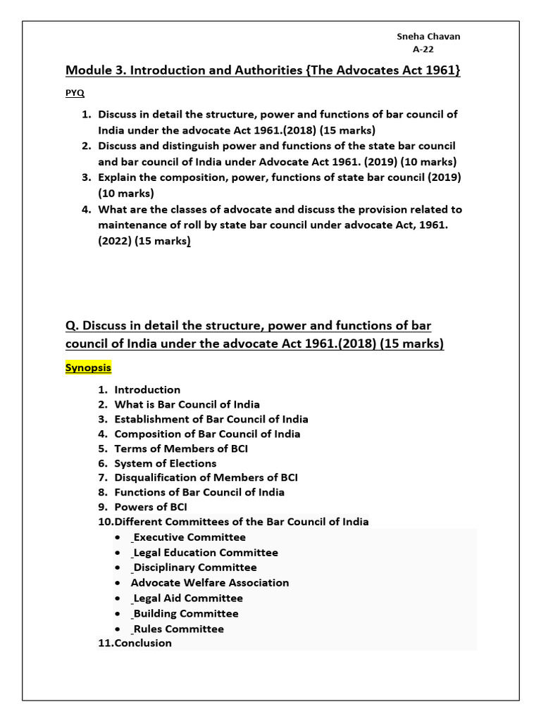 Ethics Module 3 Introduction and Authorities (The Advocates Act | PDF ...