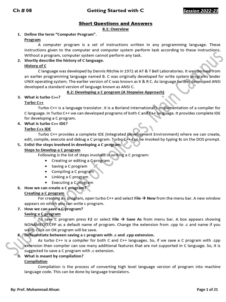 Ch 08 Getting Started With C Define The Term Computer Program Pdf Control Flow