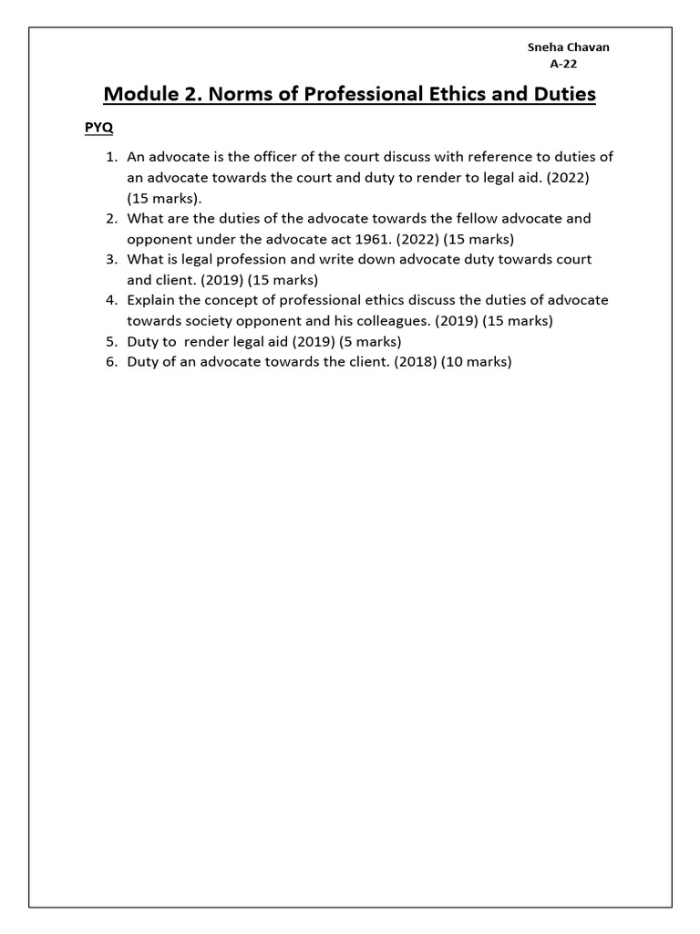 Ethics Module 2 Norms of Professional Ethics and Duties | PDF | Advocate | Lawyer