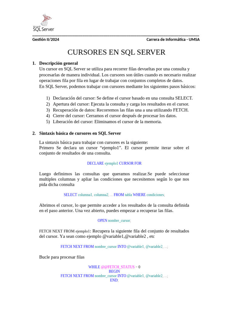 CURSORES SQL SERVER LL | PDF | SQL | Pl / Sql