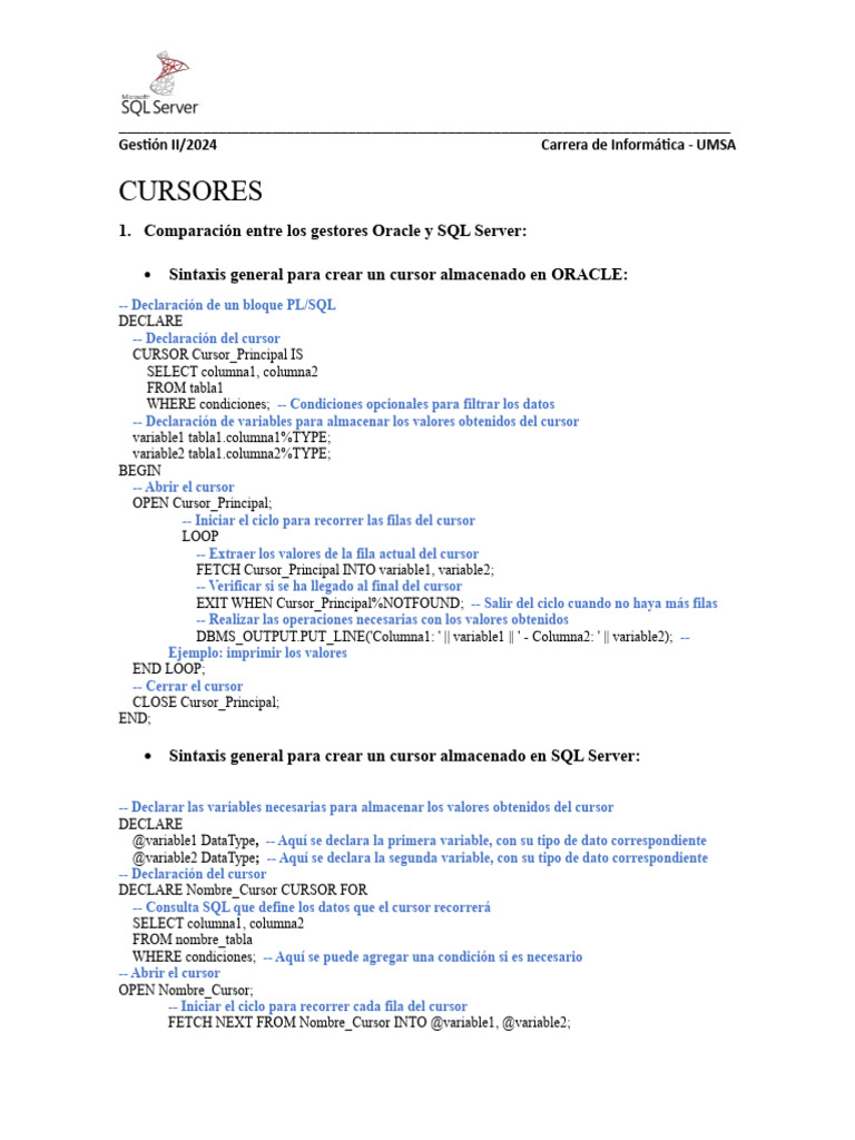 CURSORES SQL SERVER | PDF | SQL | Datos de computadora