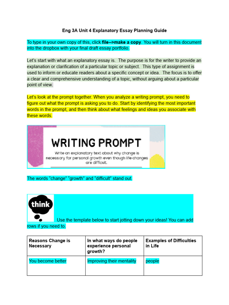 Eng 3A Unit 4 Explanatory Essay Planning Guide | PDF | Thought | Paragraph