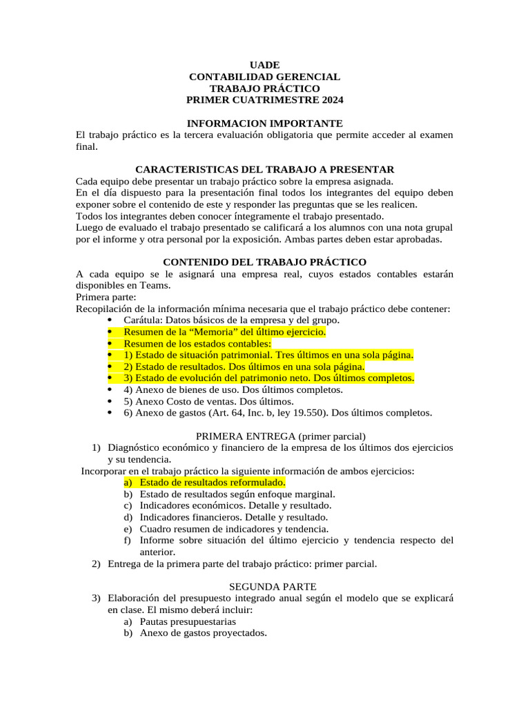 TP - Instrucciones - CG - 1C 2024 | PDF | Presupuesto | Contabilidad