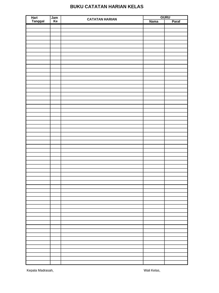 1 14 Format Catatan Harian Kelas1 (2) | PDF