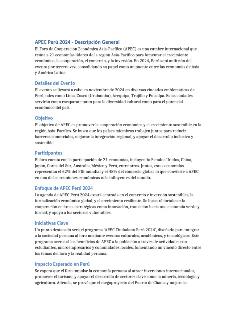 APEC Peru 2024 Resumen | PDF