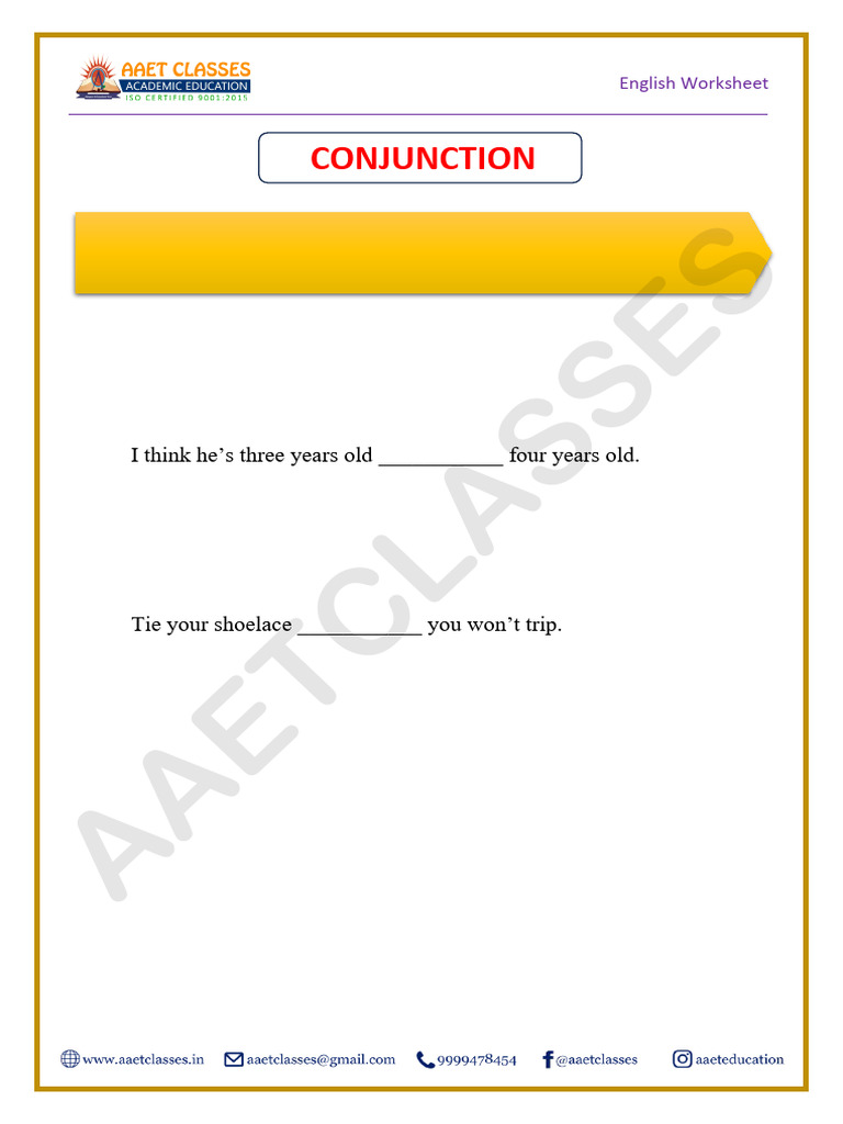 Conjunctions English Worksheet | PDF