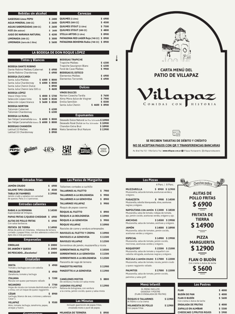 Menú Villapaz Patio | PDF | ensalada | Pizza