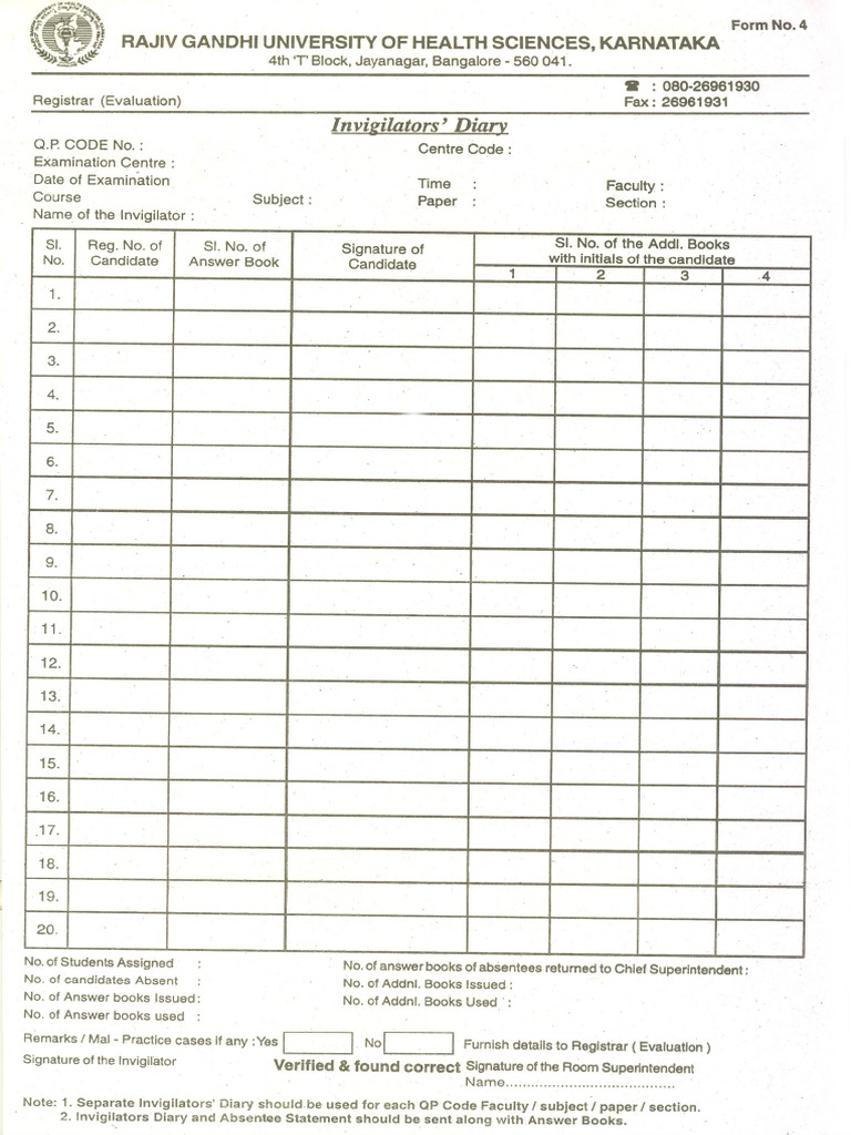 Invigilators Diary | PDF