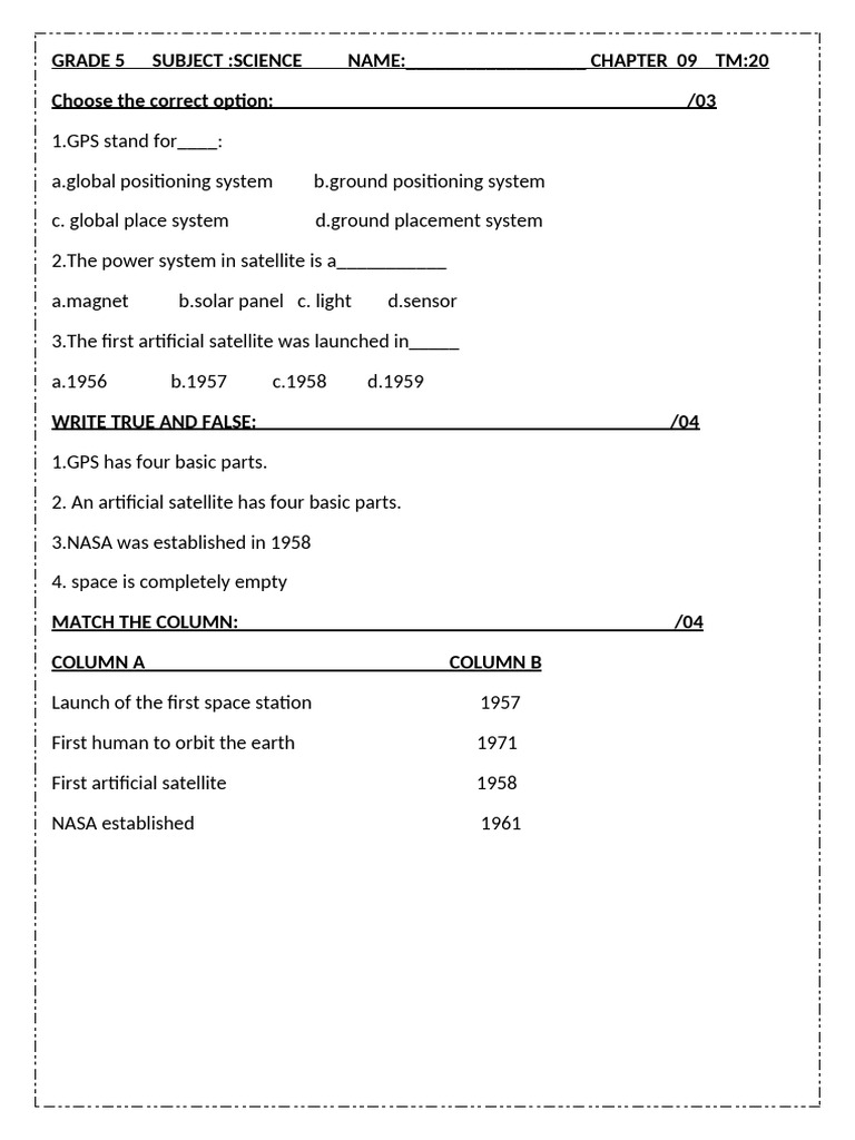 Grade 5 Science: GPS and Satellites Quiz | PDF