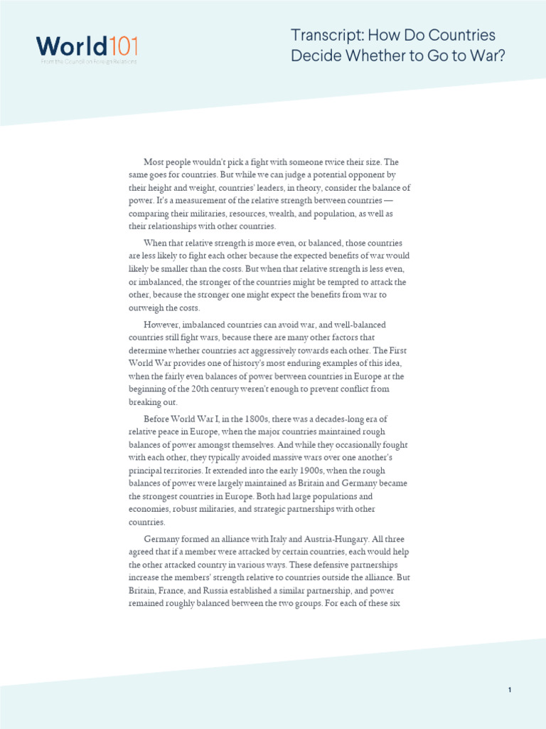 Transcript How Do Countries Decide Whether To Go To War | PDF | Nazi ...