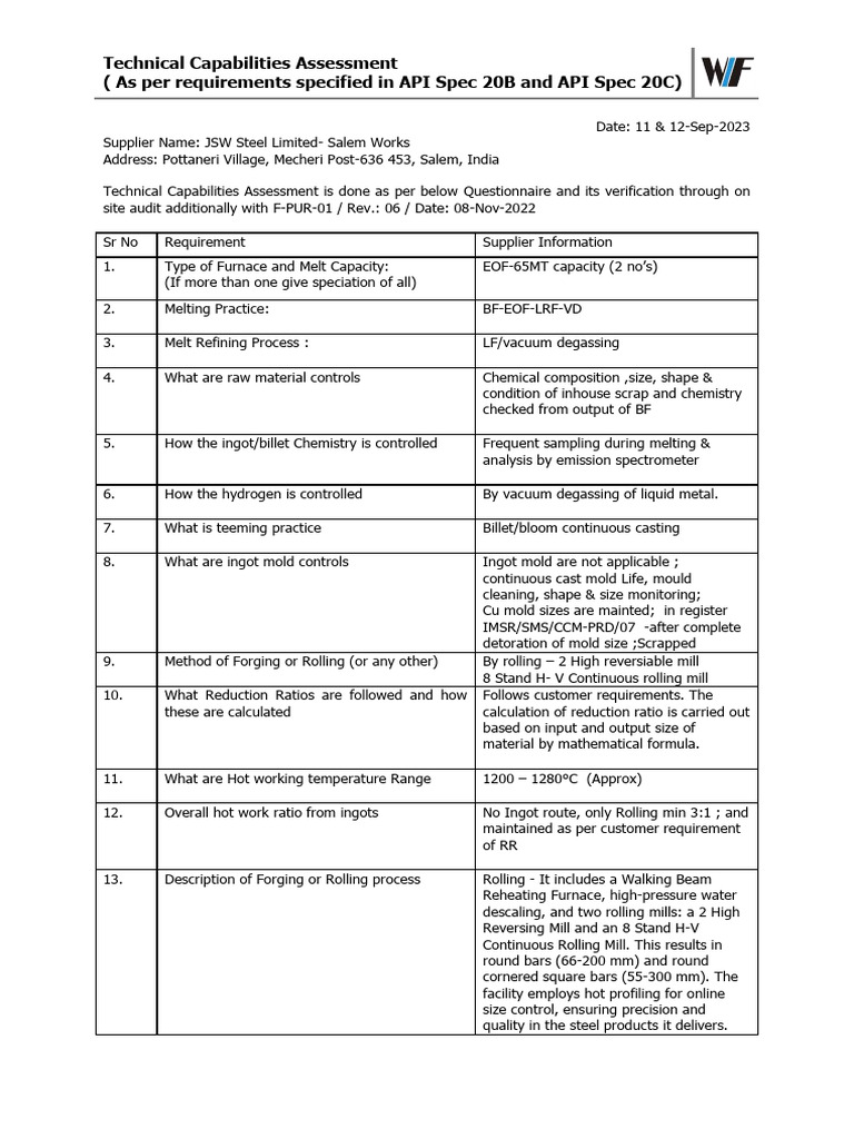 JSW Steel Limited - Salem Works | PDF | Steel | Rolling (Metalworking)