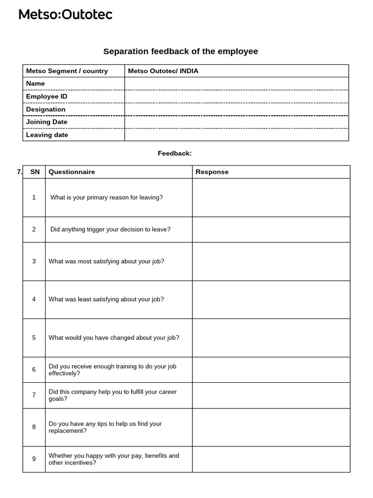 Exit Interview Form | PDF