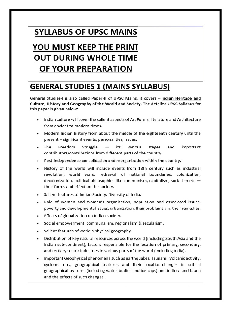UPSC MAINS SYLLABUS PaperWise Page | PDF | Governance | Integrity
