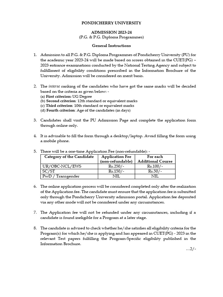 PG General Instruction Revised | PDF | Postgraduate Education ...