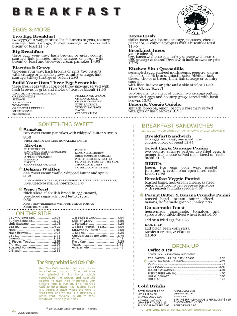 RedOakCafe-Menu-5 7 22 pdf-1 | PDF | Sausage | Pancake