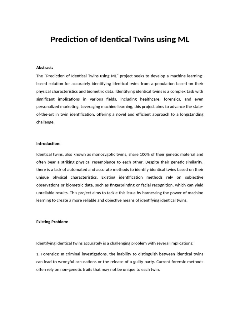Prediction of Identical Twins using ML | PDF | Software Testing ...