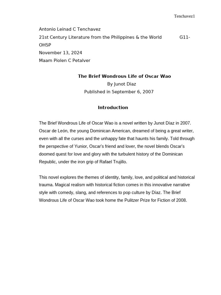 The Brief Wondrous Life of Oscar Wao | PDF