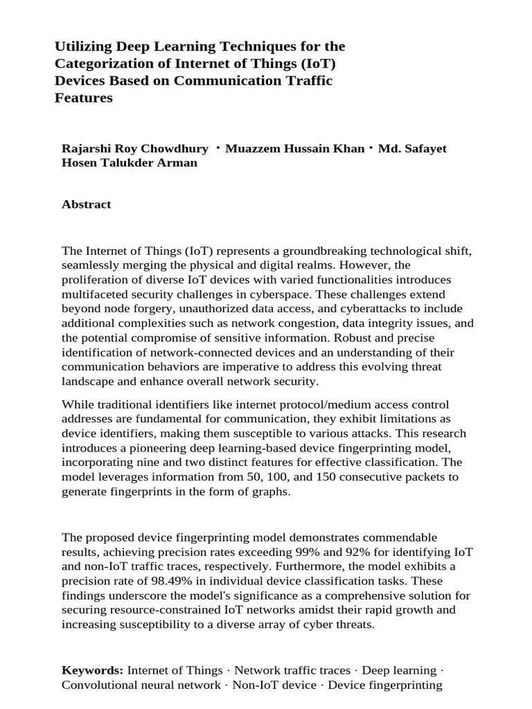 Deep Learning for IoT Device Classification | PDF | Computer Network | Statistical Classification