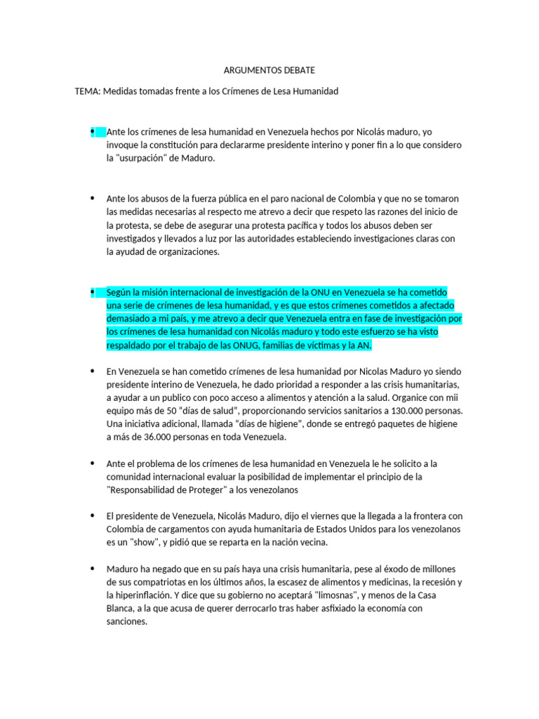 Argumentos Debate | PDF | Venezuela | Nicolás Maduro