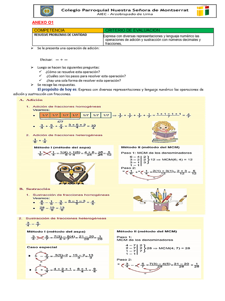ANEXO_DE_SUMA_Y_RESTA_DE_FRACCIONES_5TO_GRADO_. | PDF