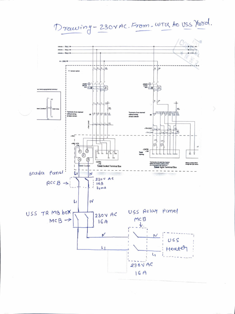 Drawing - 230V AC Supply From WTG Tower Light To USS Yard. | PDF