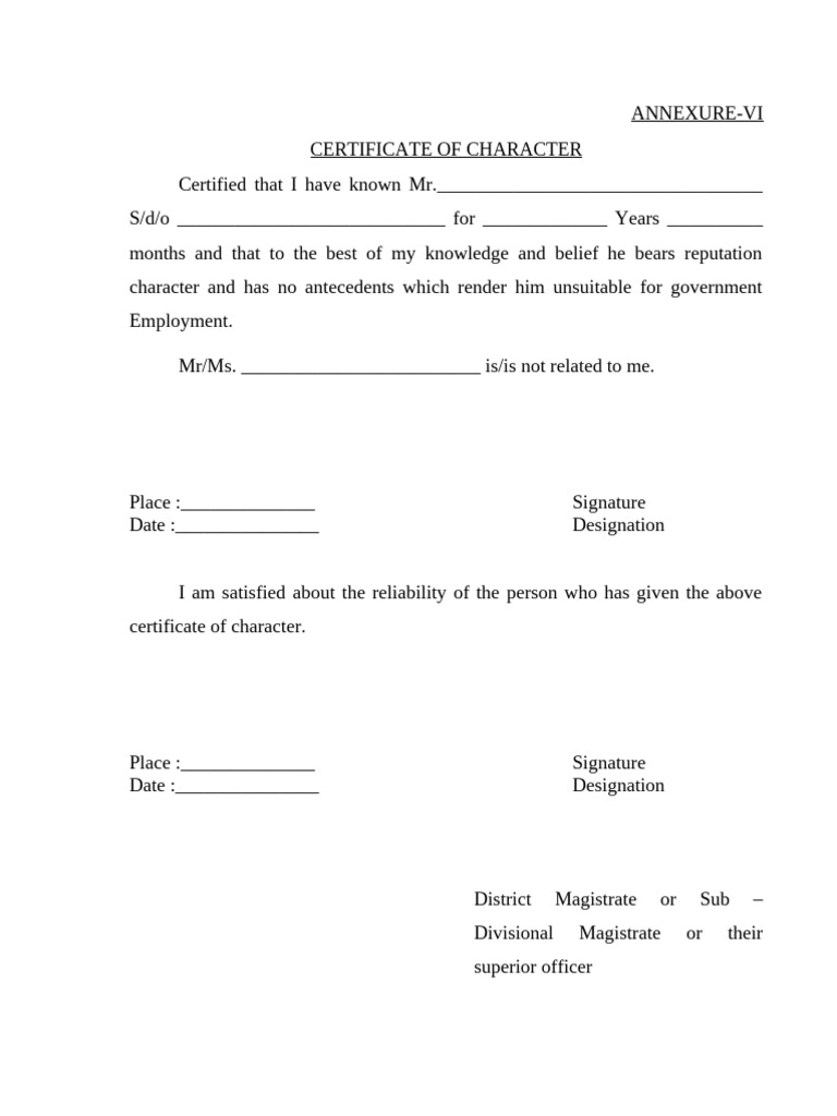Certificate of Character | PDF