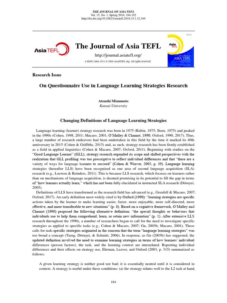 On Questionnaire Use in Language Learnin | PDF | Metacognition | Likert Scale