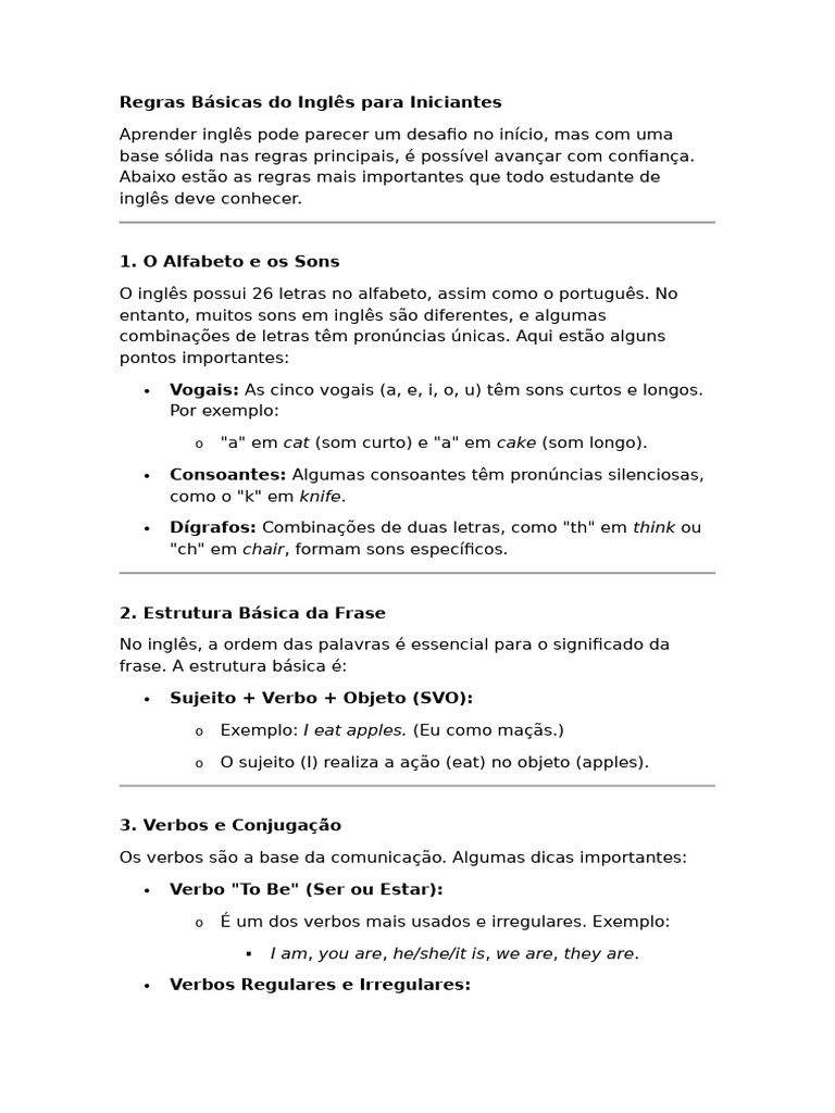 Regras Básicas do Inglês para Iniciantes | PDF | Substantivo | Plural