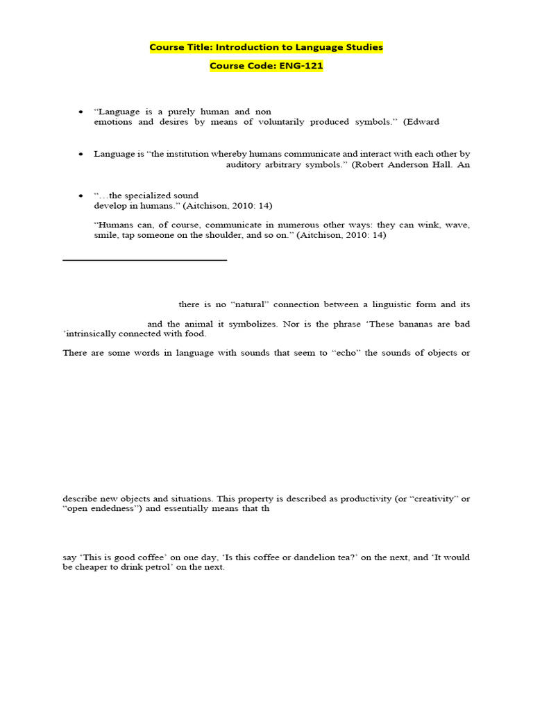 ENG-121 Intro To Language Studies - Complete Notes | PDF | Phonology ...