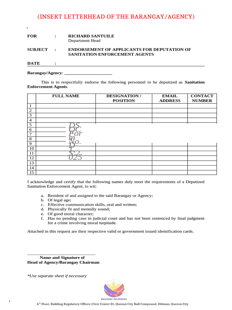 DSQC Form No. D-1, S.2025 | PDF