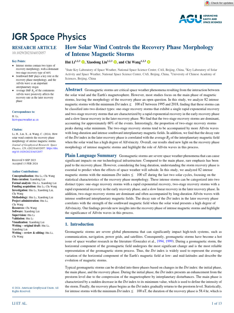 Li_Liu_Wang_2024_Journal of Geophysical Research Space Physics | PDF | Earth's Magnetic Field ...