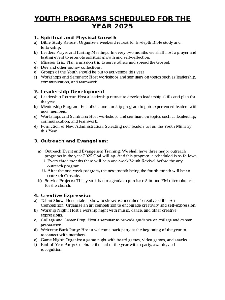 2025 Youth Programs and Events Schedule | PDF