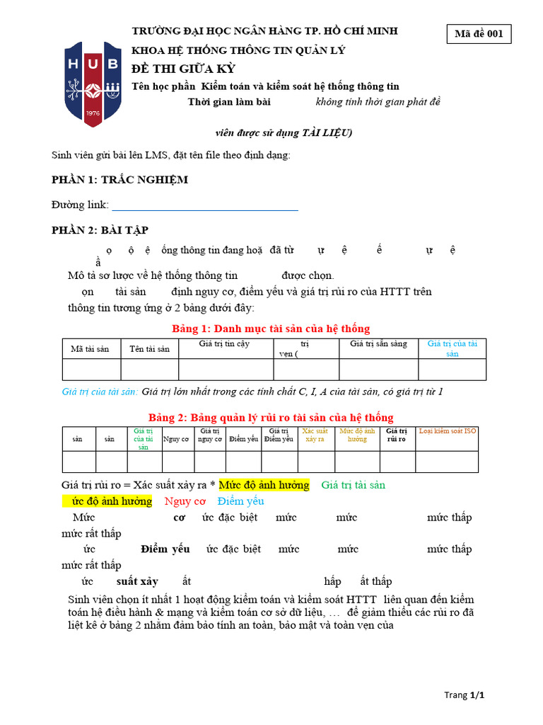 De Thi GK KSKT HTTT 2024 D01 | PDF