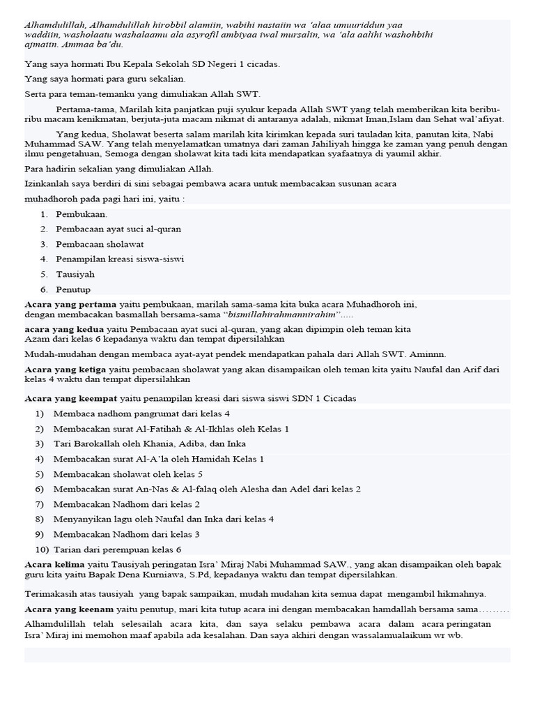 Teks MC Muhadhoroh | PDF