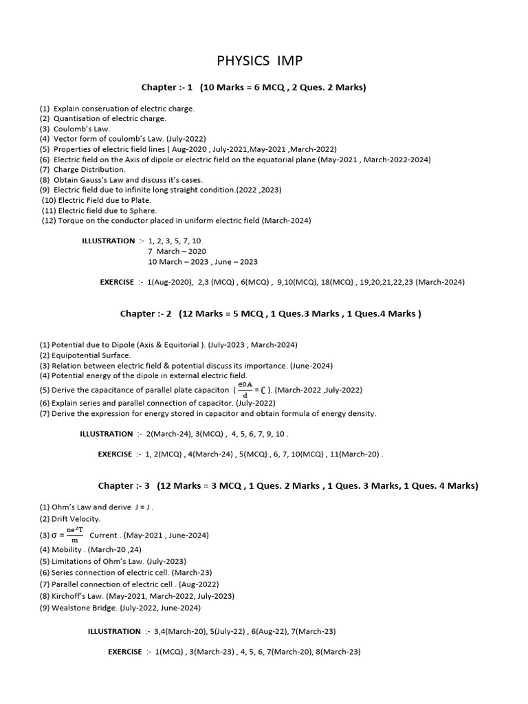 12th Physics IMP Questions | PDF | Electric Field | Photoelectric Effect