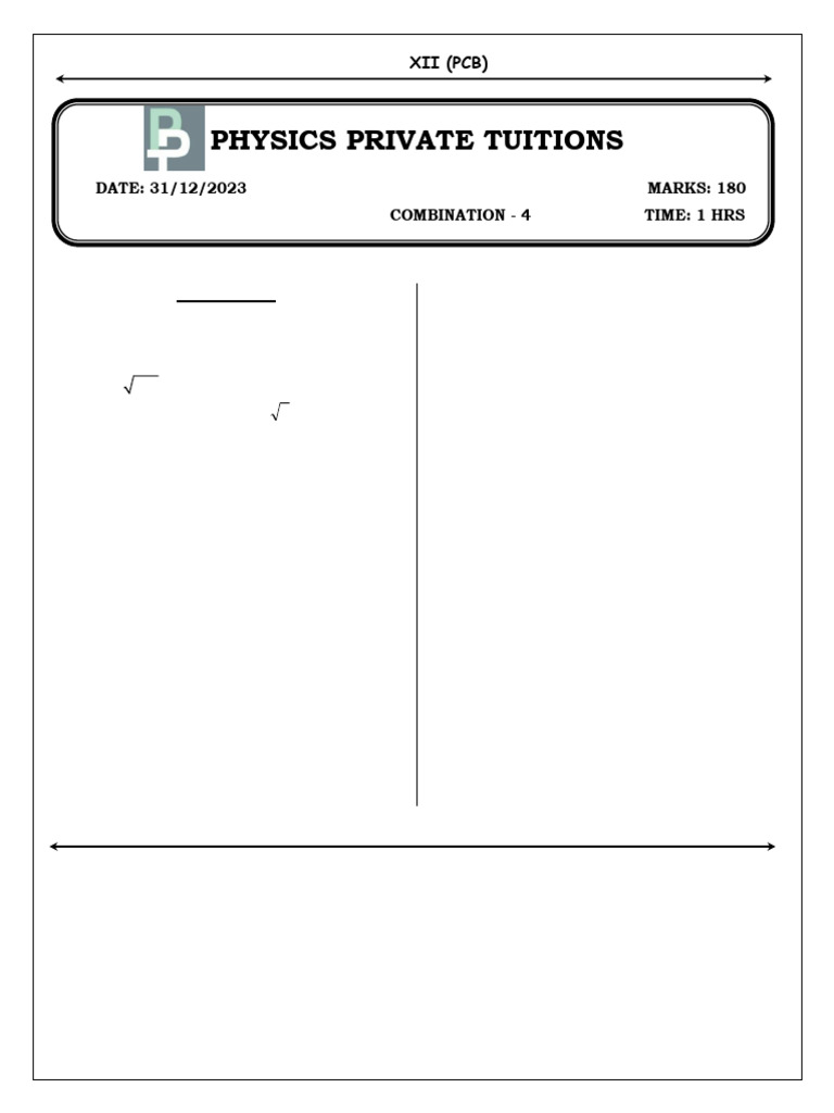 Physics Private Tuition Exam Paper | PDF | Friction | Force