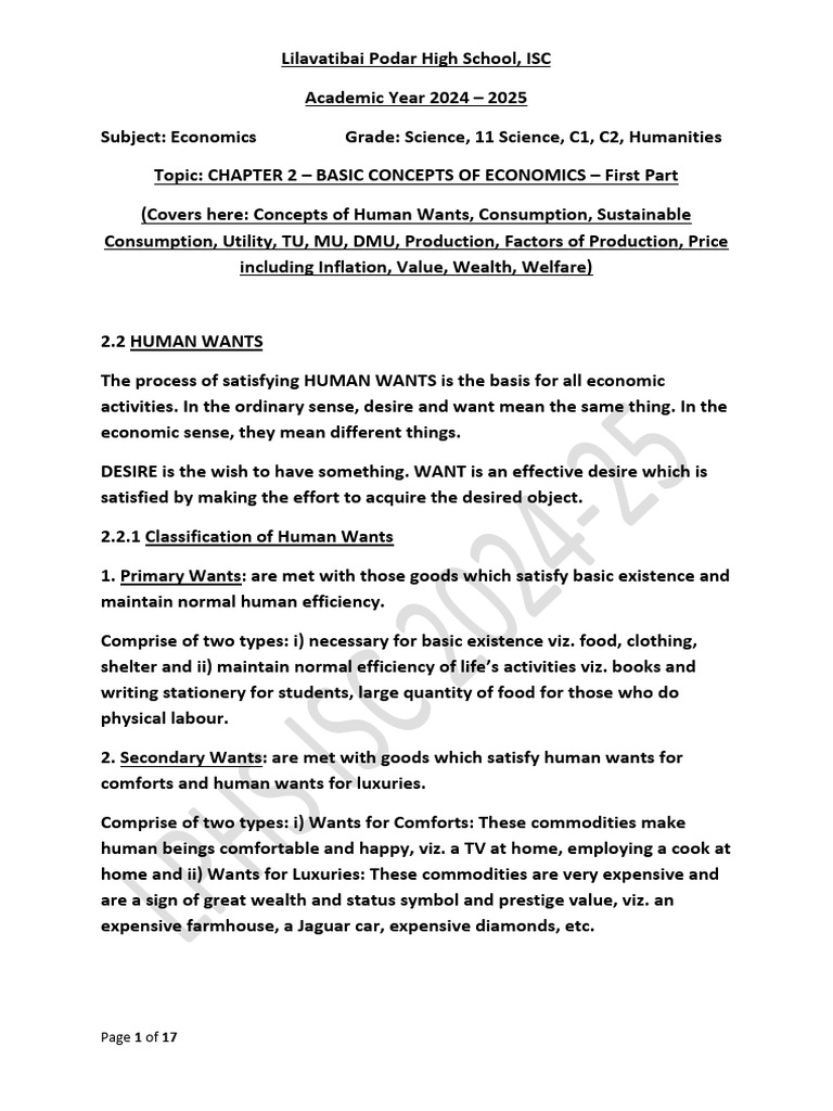 Chapter 2 - Basic Concepts of Economics - First Part | PDF | Prices | Utility