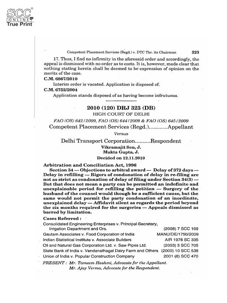 Delhi Transport Corporation - Delay in in Refiling | PDF