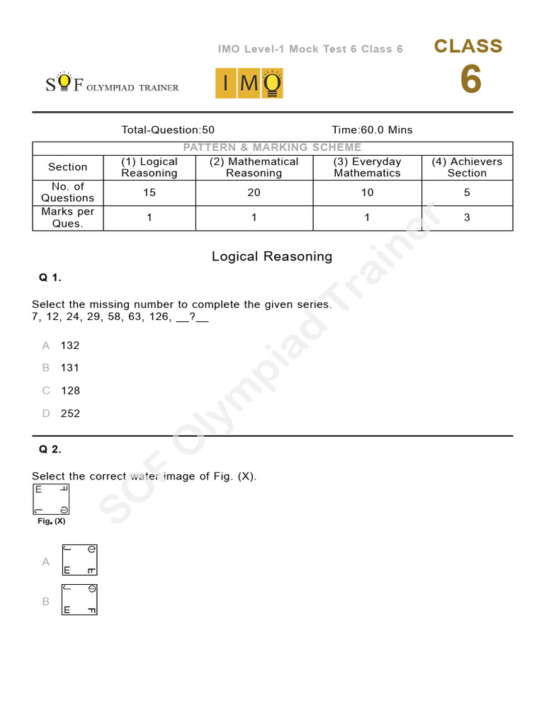 IMO Level1 Mock6 Class6 | PDF | Pi | Circle