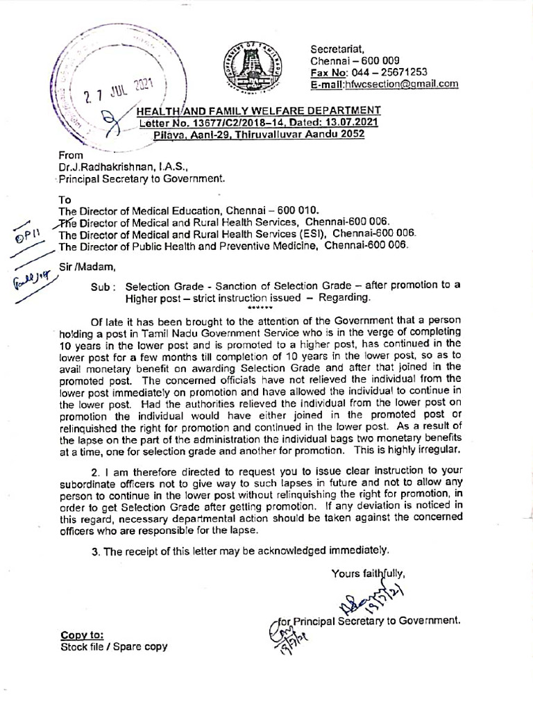 Selection Grade After Promotion | PDF