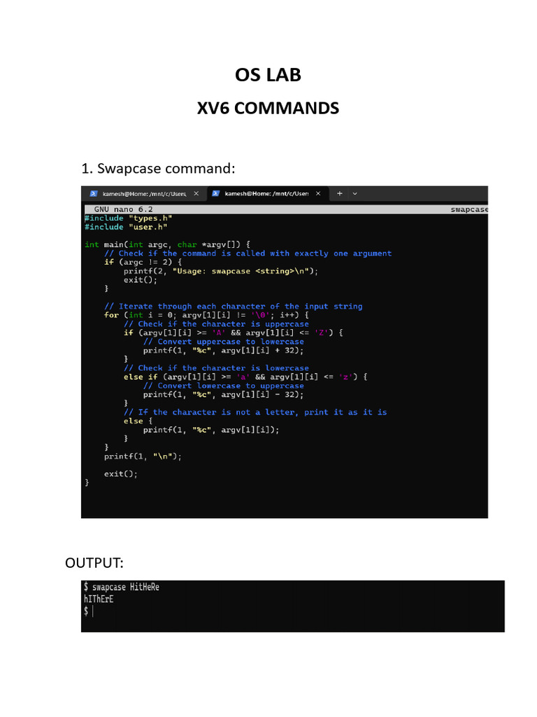 OS LAB(Xv6 Command) | PDF