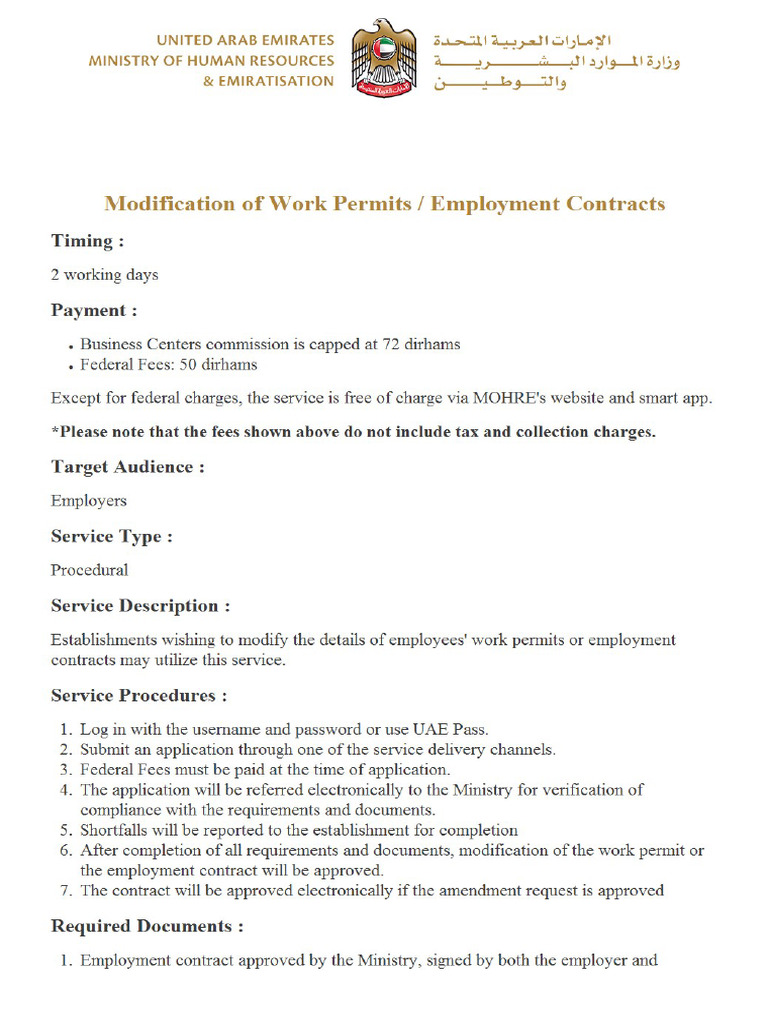 Modification of Work Permits - Employment Contracts | PDF